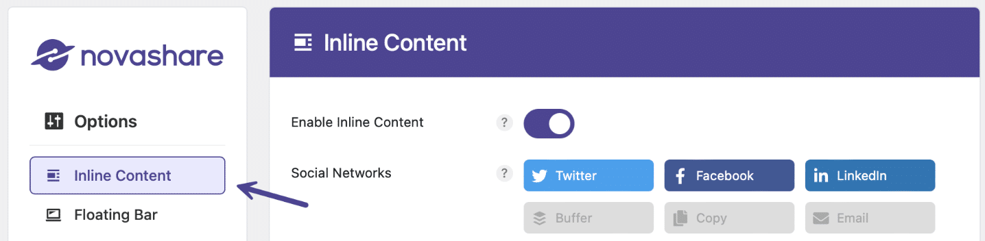 How to change inline content share buttons position - Novashare