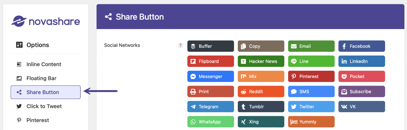 How to enable and customize the share button - Novashare